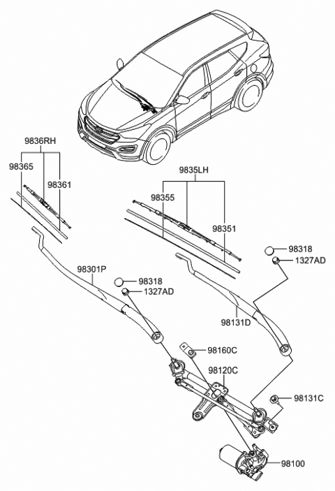 98311-4Z000 Genuine Hyundai Windshield Wiper Arm Assembly,Driver