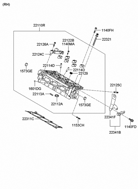 22110-3CAB1-A Genuine Hyundai Head Sub Assembly-Cylinder, RH