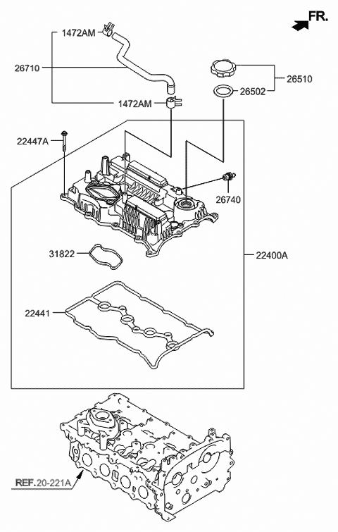 22410-2B610 Genuine Hyundai Cover Assembly-Rocker