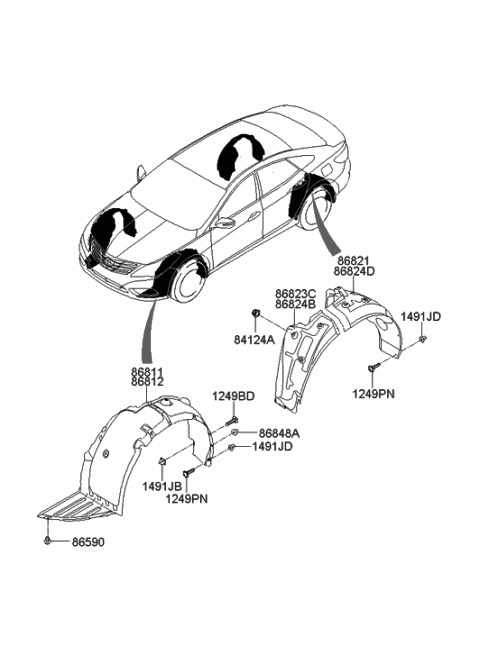 86811-3V000 Genuine Hyundai Front Wheel Guard Assembly,Left