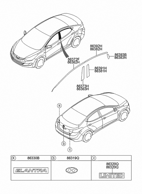 86381-3Y000 Genuine Hyundai Tape-Rear Door Black Frame Front,LH