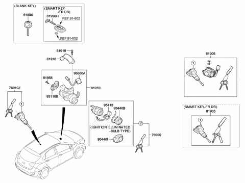 81900-A5F00 Genuine Hyundai Key Sub Set-Steering Lock