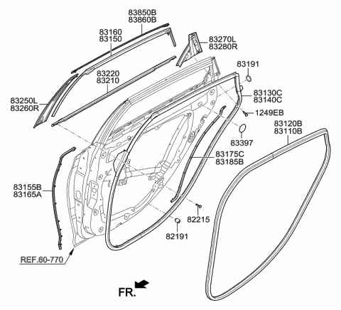 83860-B1600 Genuine Hyundai Moulding Assembly-Rear Door Frame,RH
