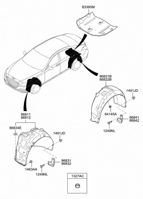 86812-B1500 Genuine Hyundai Front Wheel Guard Assembly,Right