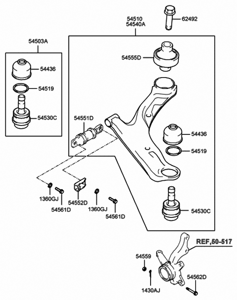 Front Suspension Lower & Upper Arm - 2003 Hyundai Santa Fe