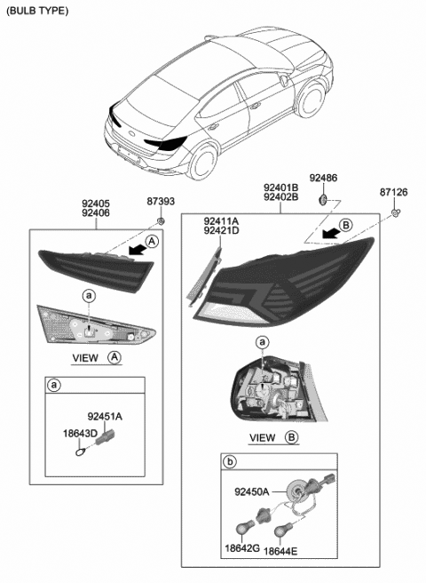 92401-F3500 Genuine Hyundai Lamp Assembly-Rear Comb Outside,LH