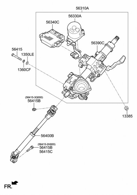 56390-F2820 Genuine Hyundai Column & Housing Assembly
