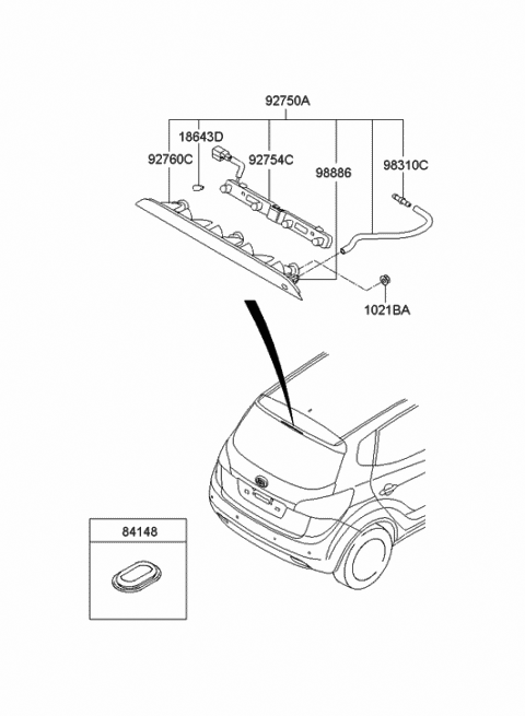92700-1R200 Genuine Hyundai Lamp Assembly-High Mounted Stop