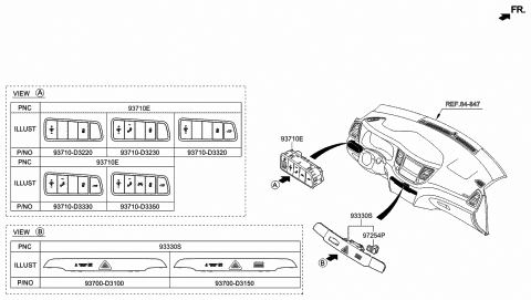 93710-D3350-YAK - Genuine Hyundai SWITCH ASSEMBLY-SIDE CRASH PAD
