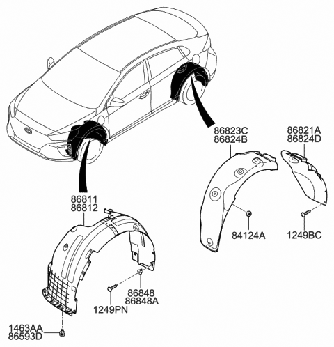 86811-G2000 Genuine Hyundai Front Wheel Guard Assembly,Left