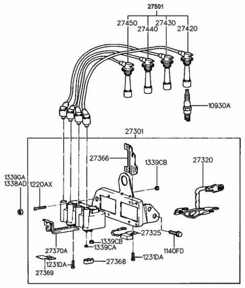 Spark Plug & Cable (Beta Engine) - 1996 Hyundai Tiburon