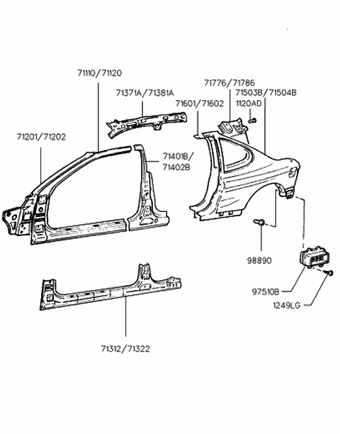 71602-27011 Genuine Hyundai Panel Assembly-Quarter Inner,RH