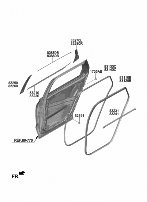 83260-S8000 Genuine Hyundai GARNISH Assembly-RR Dr Frame RH