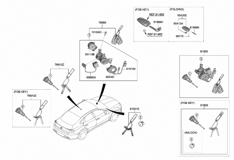 81970-L1B00 Genuine Hyundai Door Key Sub Set,Left