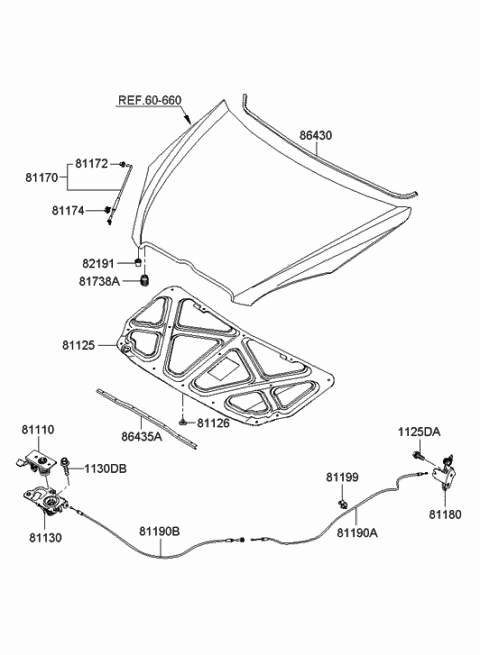 81190-1E000 Genuine Hyundai Cable Assembly-Hood Latch Release