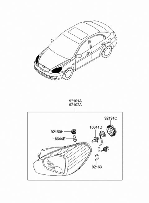 92102-1E010 Genuine Hyundai Headlamp Assembly, Right