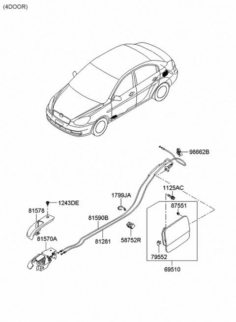 69510-1E000 Genuine Hyundai Fuel Filler Door Assembly