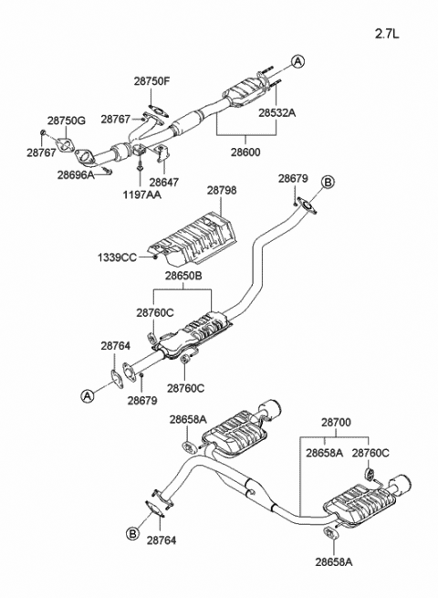 28650-2C450 Genuine Hyundai Center Exhaust Pipe