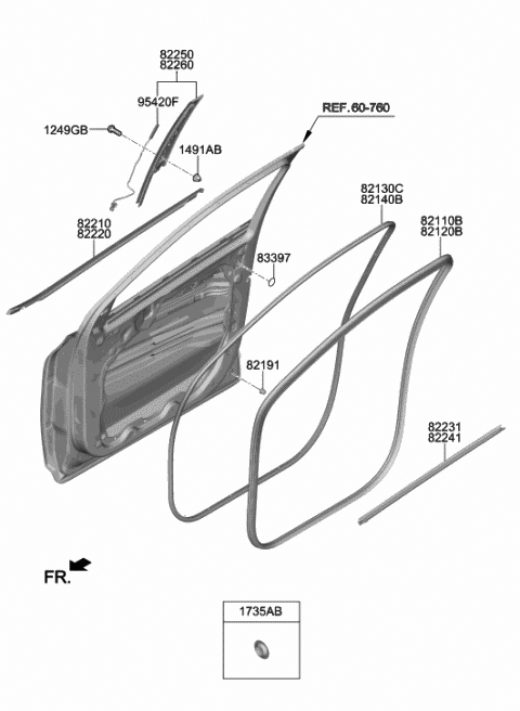 82220-M5000 Genuine Hyundai W/STRIP Assembly-FR Dr Belt O/S RH