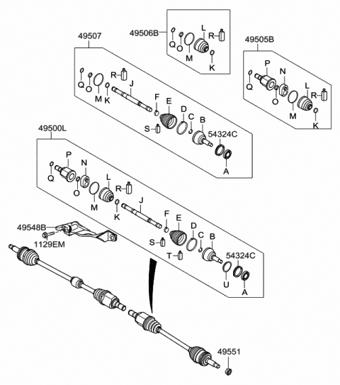 49500-3Y000 Genuine Hyundai Shaft Assembly-Drive,LH