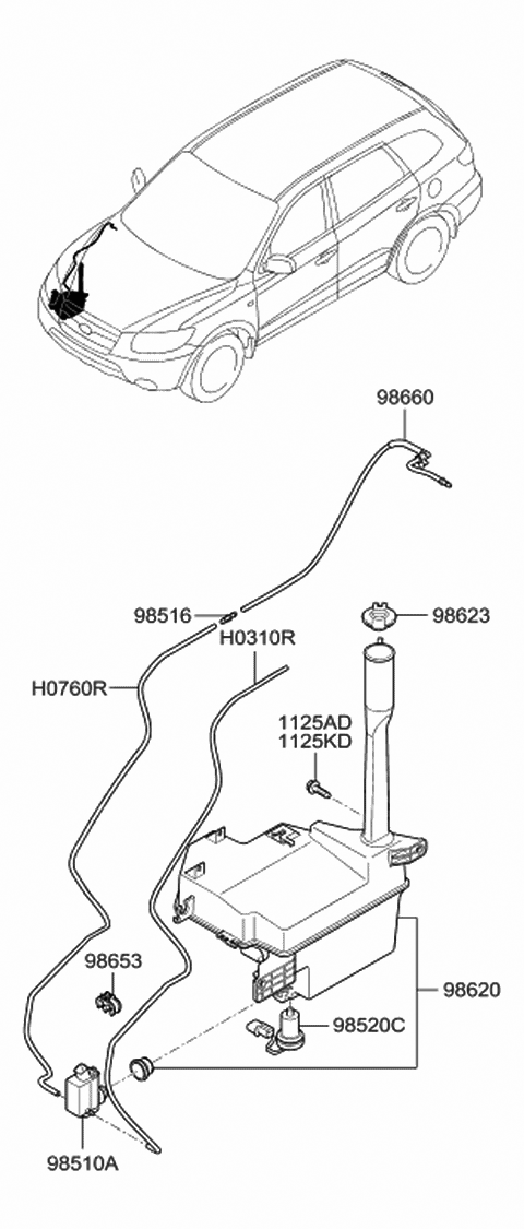 98510-3E000 Genuine Hyundai Windshield Washer Pump Assembly