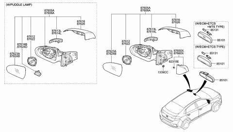 87621-G2400 Genuine Hyundai Mirror & Holder-Outside Rear,RH