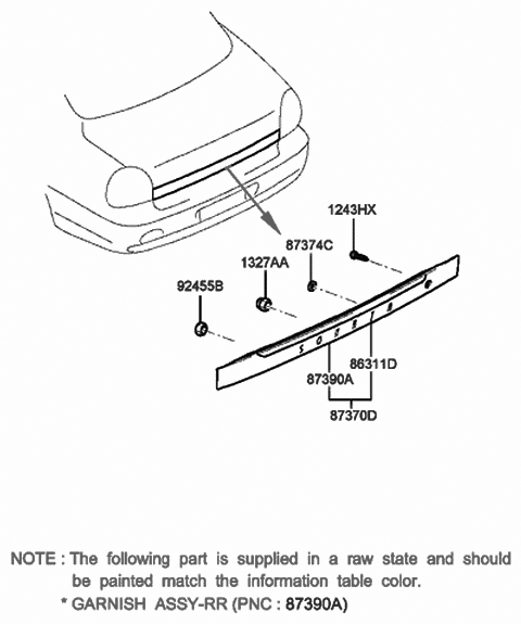87370-38030-QQ Genuine Hyundai Garnish Assembly-Trunk Lid