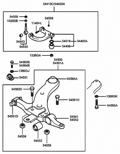 54500-38000 Genuine Hyundai Arm Complete-Front Lower,LH