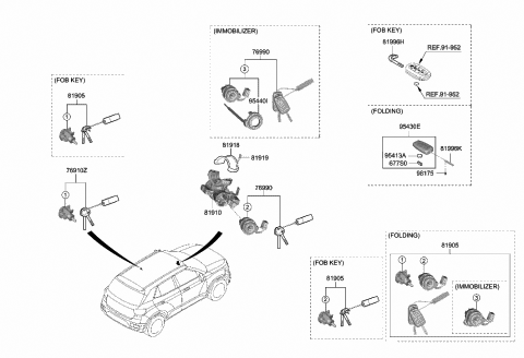 81900-J9B00 Genuine Hyundai Key Sub Set-Steering Lock