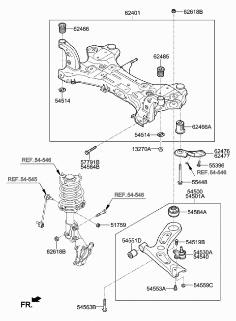 54500-F2000 Genuine Hyundai Arm Complete-Front Lower,LH