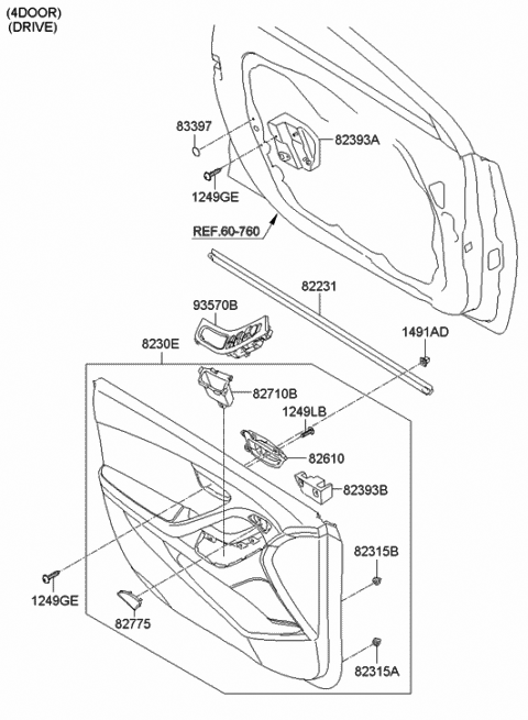 82307-3X470-MHG Genuine Hyundai Panel Assembly-Front Door Trim,LH