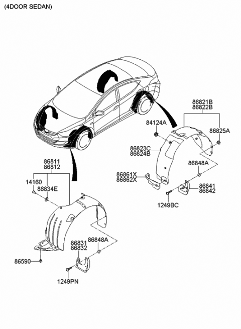 86811-3X000 Genuine Hyundai Front Wheel Guard Assembly,Left