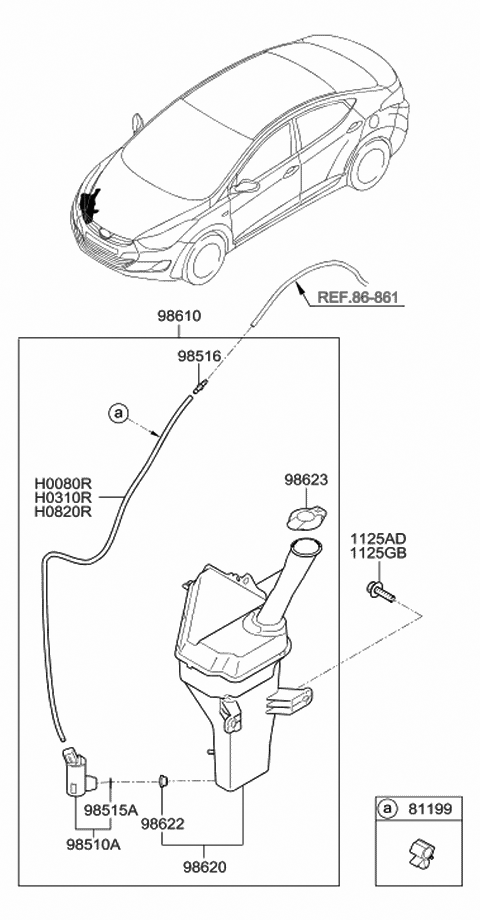 98620-3X000 Genuine Hyundai Windshield Washer Reservoir Assembly