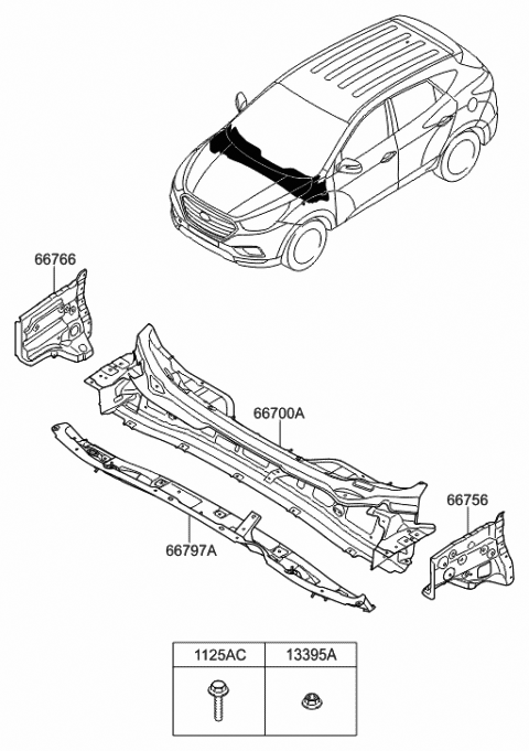 Genuine Hyundai 66700-2S000 Cowl Compartment Panel Assembly Exterior ...