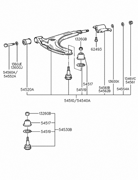 54500-29000 Genuine Hyundai Arm Complete-Lower,LH