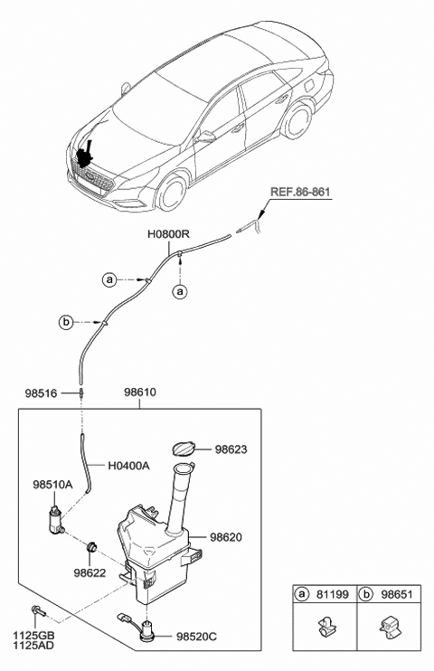 98610-E6000 Genuine Hyundai Reservoir & Pump Assembly-Washer