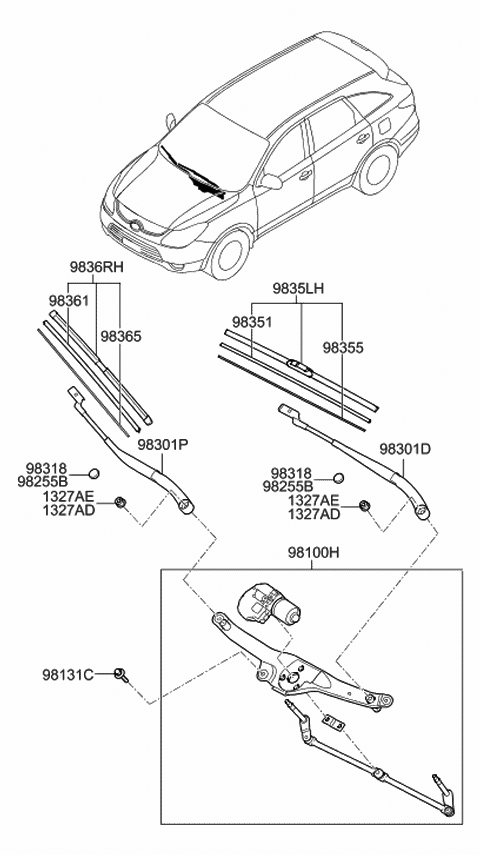 98311-3J050 Genuine Hyundai Windshield Wiper Arm Assembly(Driver)