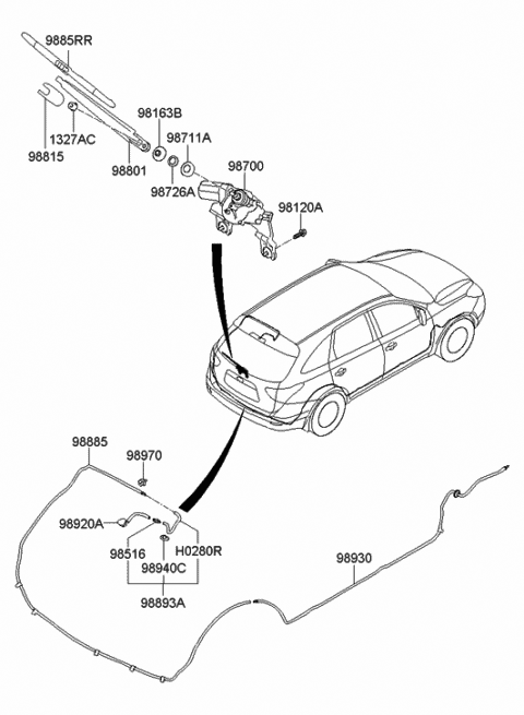 98820-3J000 Genuine Hyundai Rear Window Wiper Blade Assembly