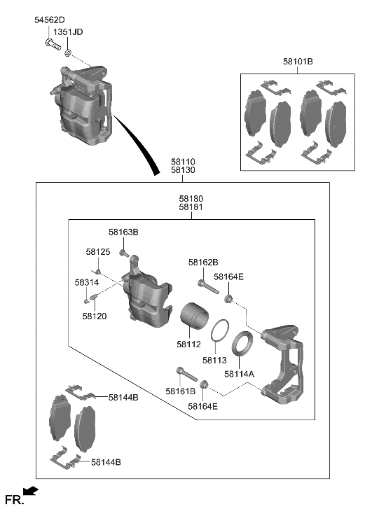 58130-KL000 Genuine Hyundai BRAKE ASSY-FR,RH