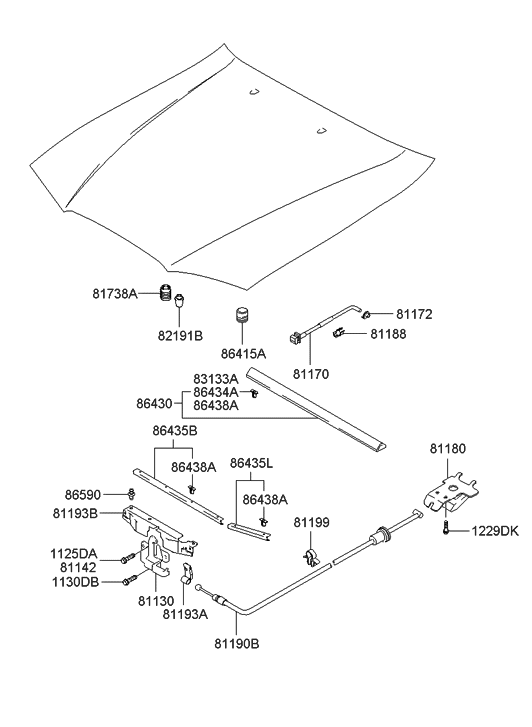 86435-25000 Genuine Hyundai Strip Assembly-Hood Seal No.1