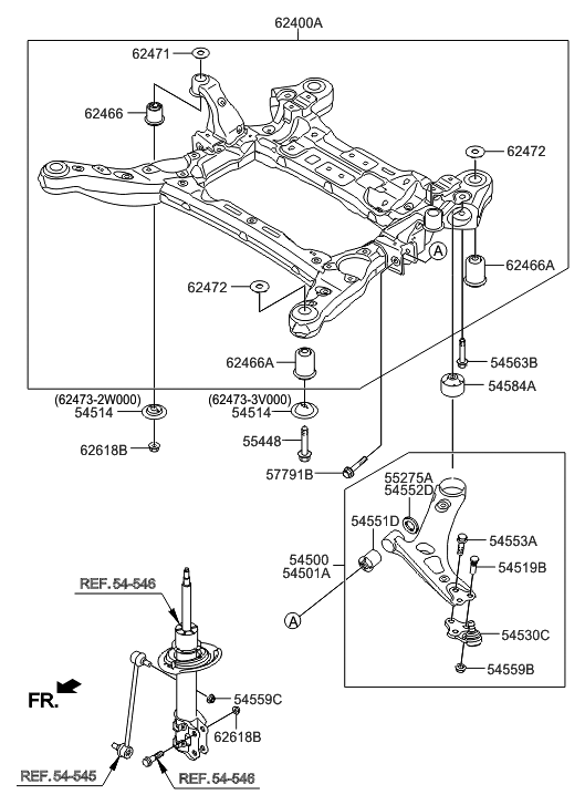 62405-4W000 Genuine Hyundai Crossmember Complete-Front Axle