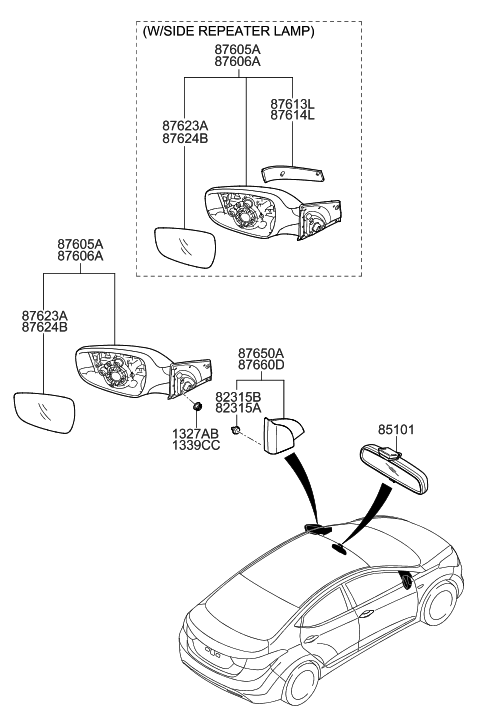 87614-3Y000 Genuine Hyundai Lamp Assembly-Outside Mirror,LH