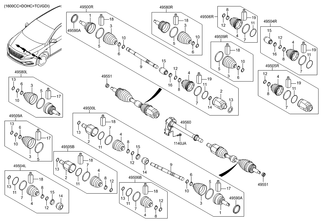 49580-C2400-SJ Genuine Hyundai JOINT & BOOT KIT-FRT AXLE WHEE