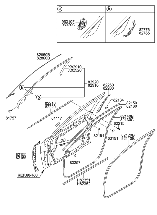 82850-3N000 Genuine Hyundai Moulding Assembly-Front Door Frame,LH