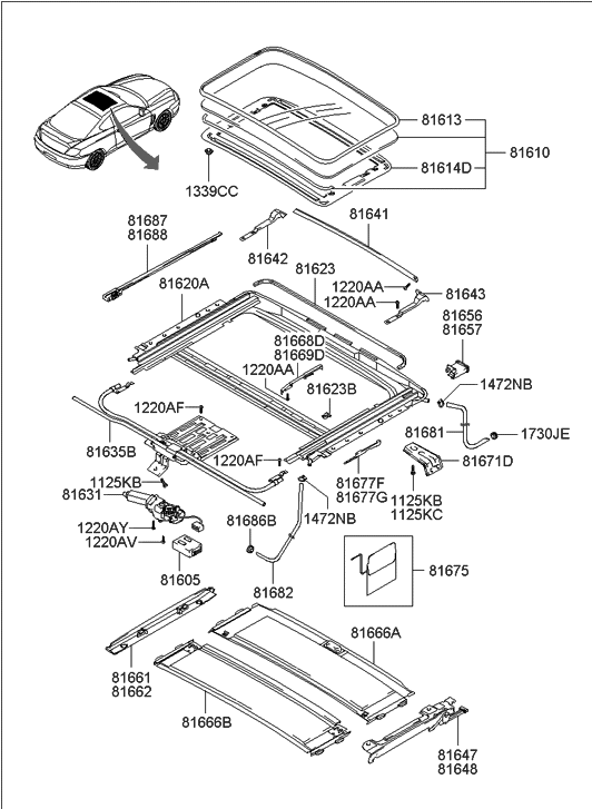 81620-2C000 Genuine Hyundai Frame Assembly-SUNROOF