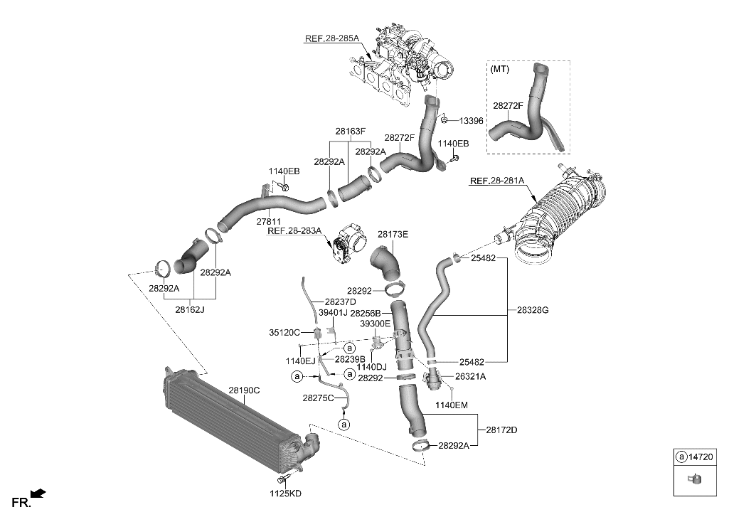 28286-2GTI1 Genuine Hyundai HOSE-INTERCOOLER OUTLET (A)