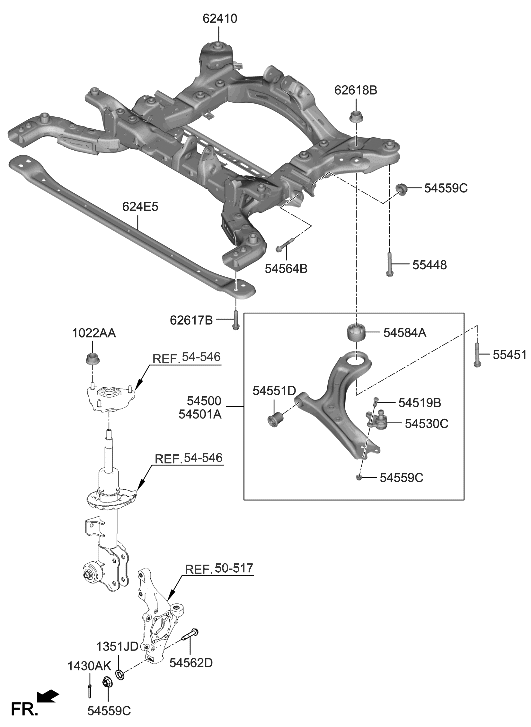 54501-CV000 Genuine Hyundai ARM COMPLETE-FR LWR,RH