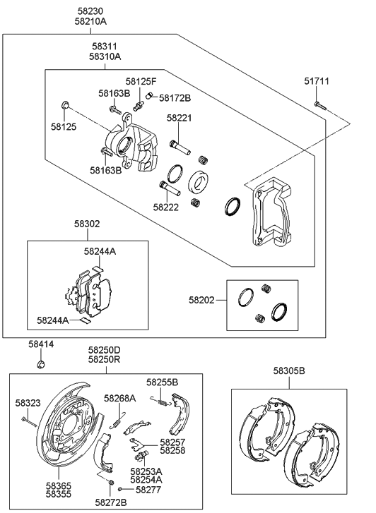 58350-2GA00 Genuine Hyundai Shoe Kit-Parking Brake
