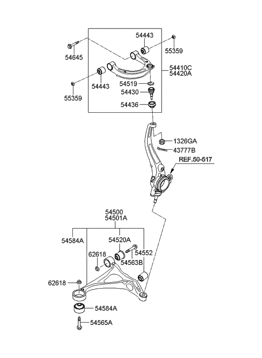 54500-3L100 Genuine Hyundai Arm Complete-Front Lower,LH