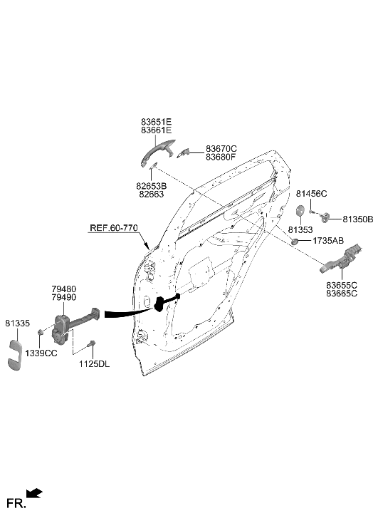 83655-AR000 Genuine Hyundai BASE ASSY-RR DR O/S HDL,LH